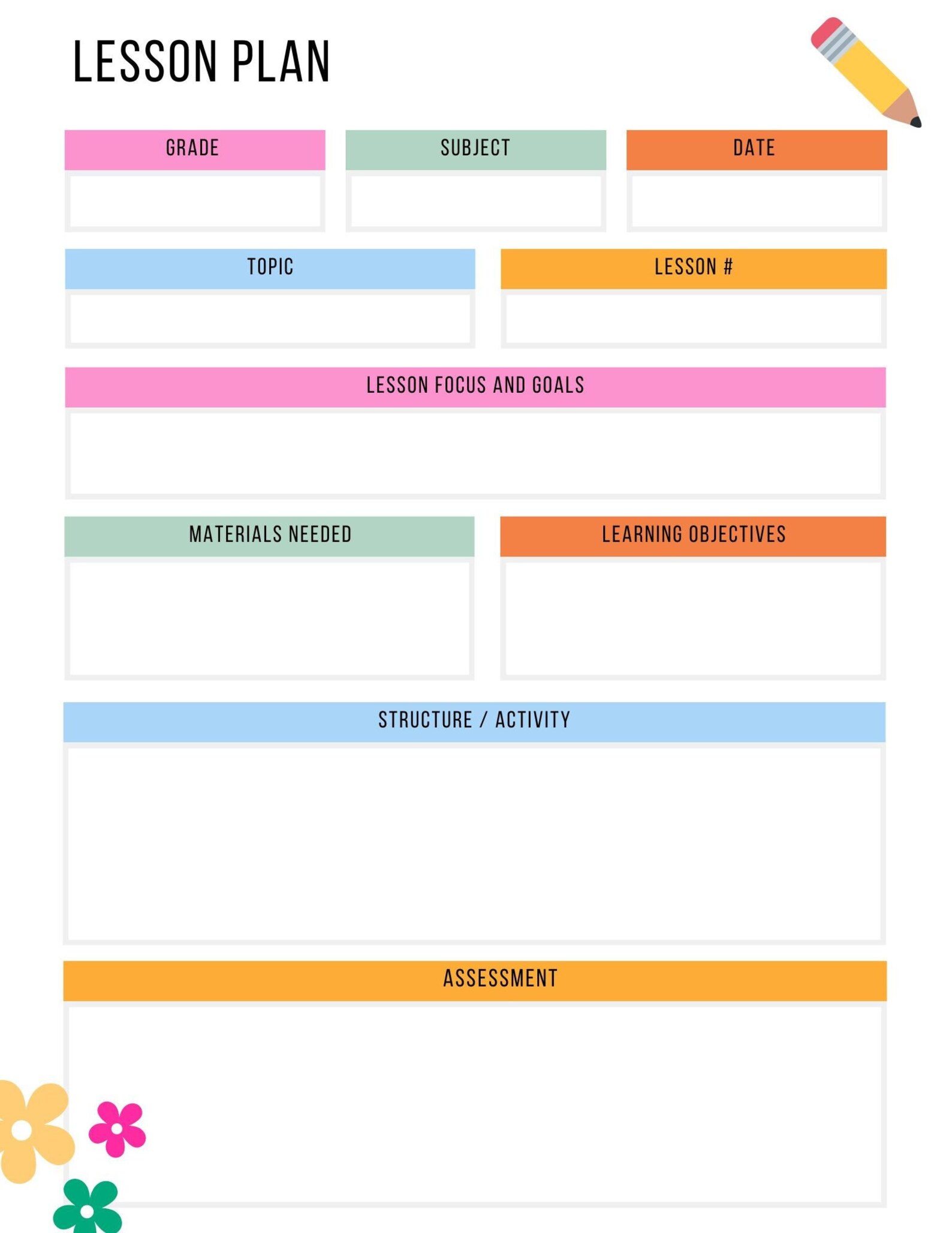 Teachers Lesson Plan, Colorful Lesson Plan, Lesson Plan Template ...