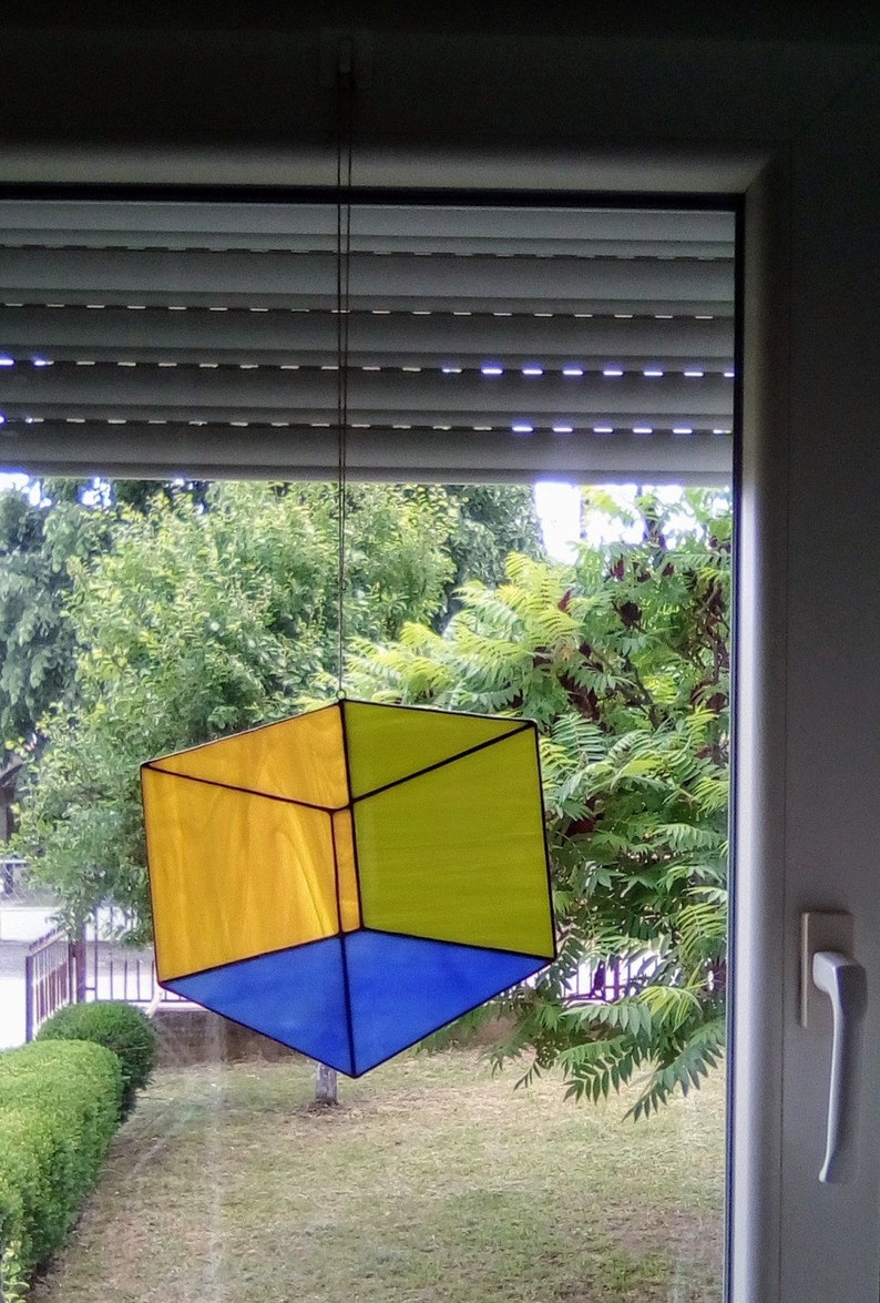 Suncatcher in the Shape of a Cube. Stained Glass Sun Cube. Modern ...