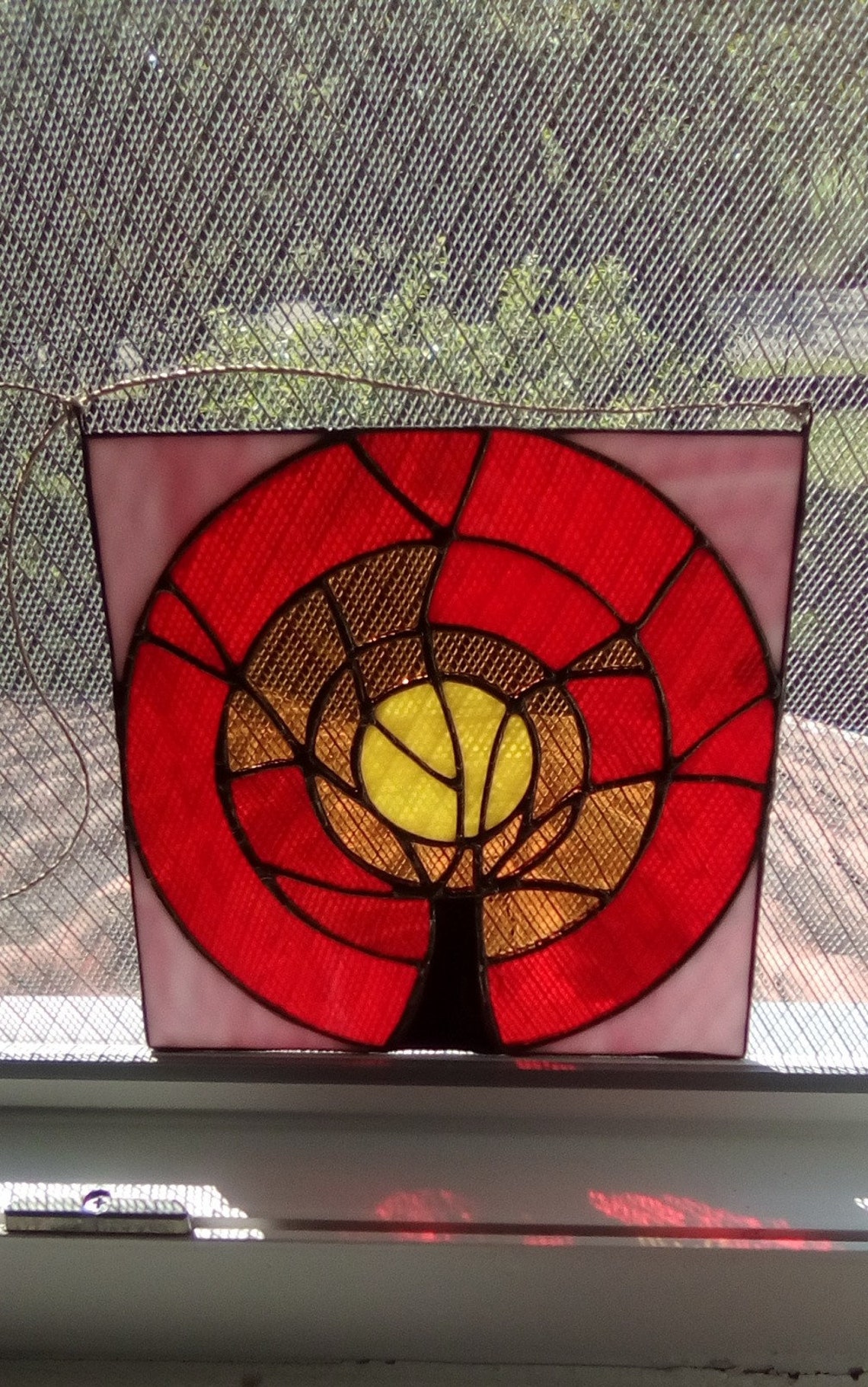 Sun Catcher With Wood and Sunset Details. Modern Stained Glass Window ...