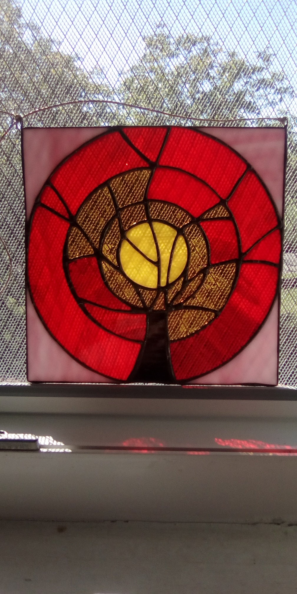 Sun Catcher With Wood and Sunset Details. Modern Stained Glass Window ...