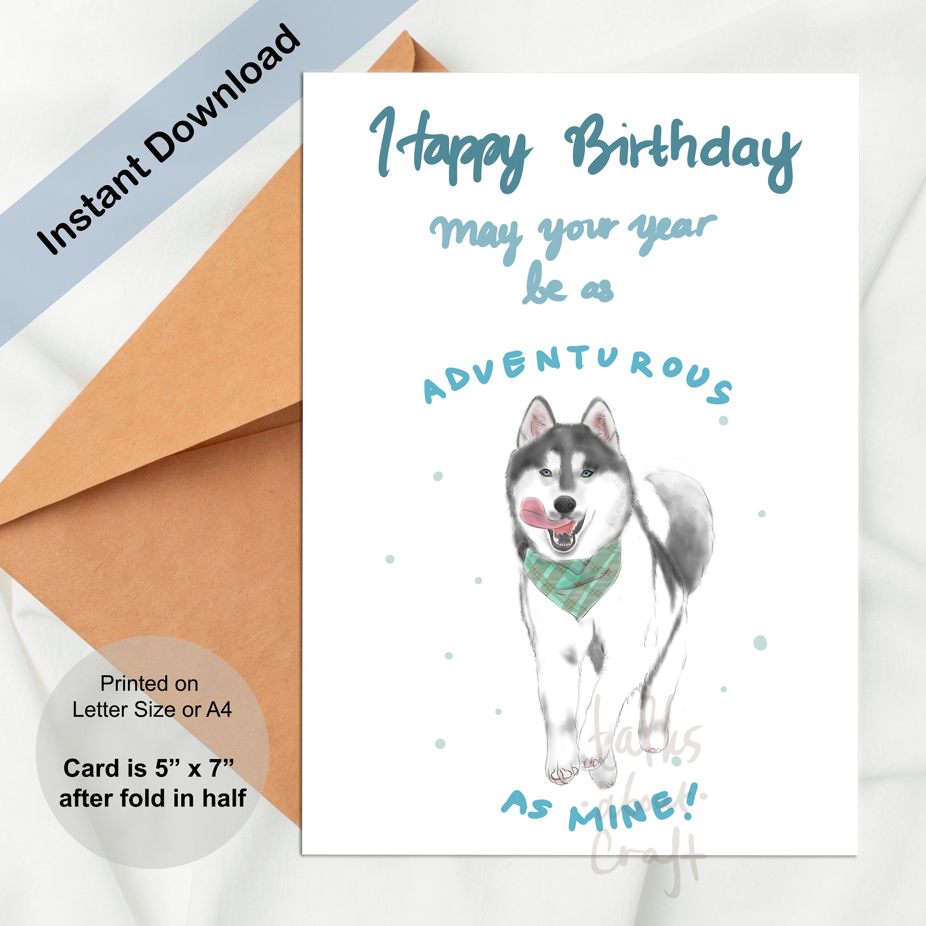 Cool Birthday Card, Printable, Siberian Husky Birthday Card, for Dad ...