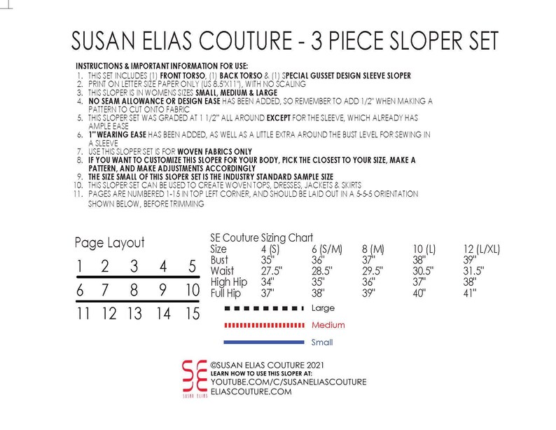 3-PIECE Dress Sloper W/ Gusset Sleeve! PDF Download! Pattern Block ...