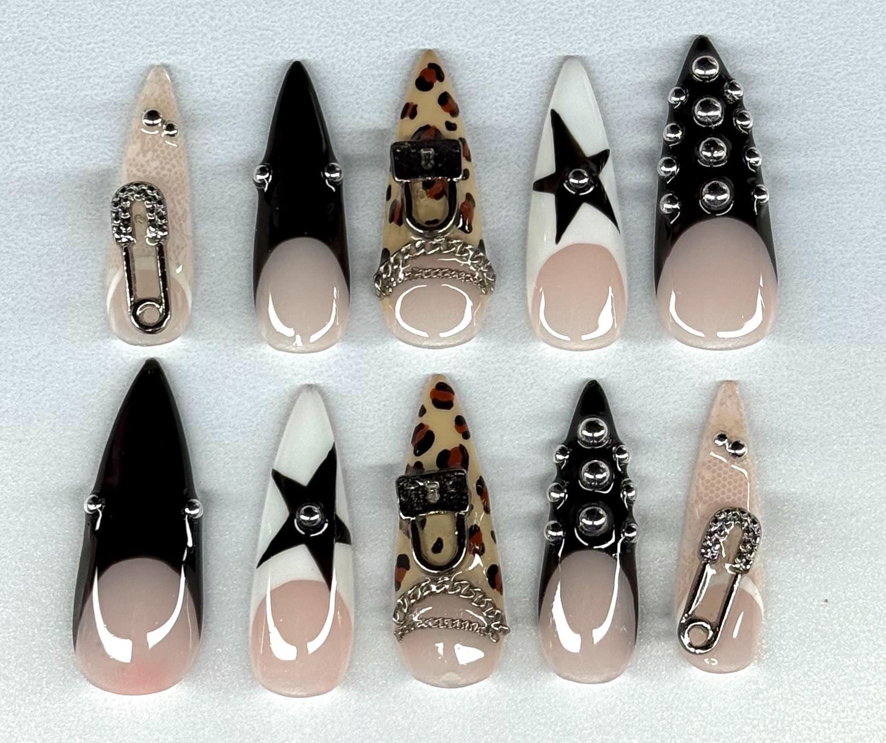 Cheetah Print French Tip Freestyle With Charms Set - Press-on Nails - Etsy