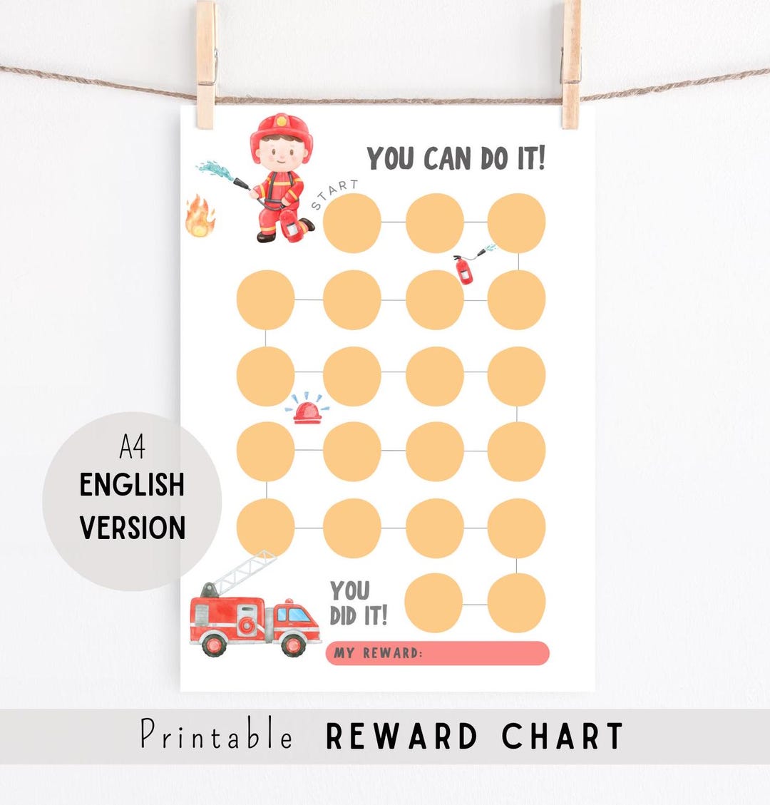 Firefighter Reward Chart for Kids, Reward Chart for Toddlers, Behavior ...