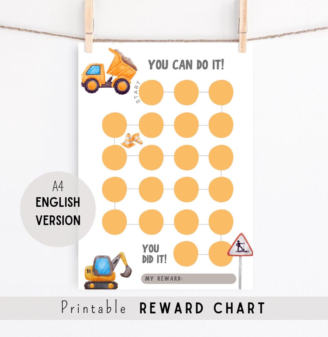 Excavator Reward Chart for Kids, Reward Chart for Toddlers, Behavior ...