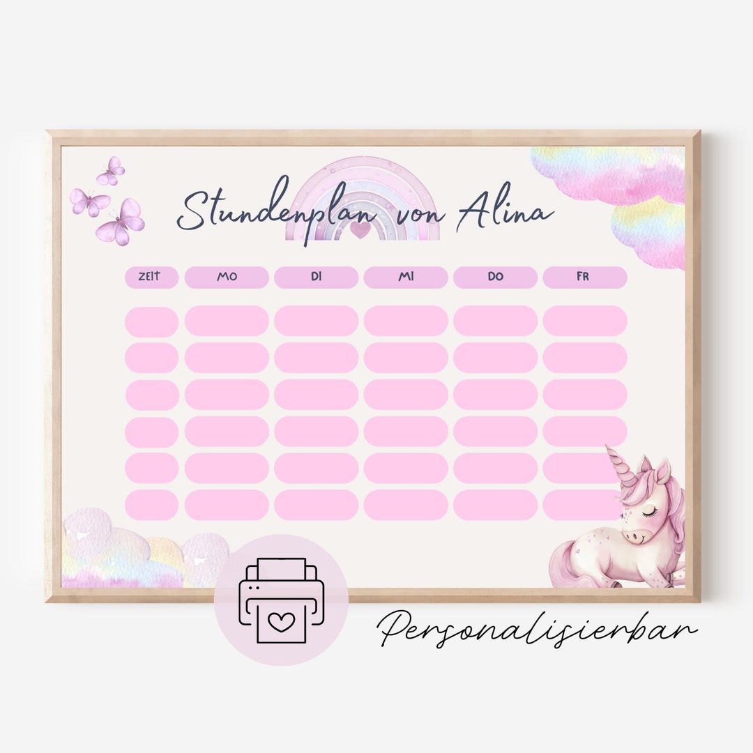 Personalized Timetable, Unicorn Rainbow Timetable, Timetable for ...