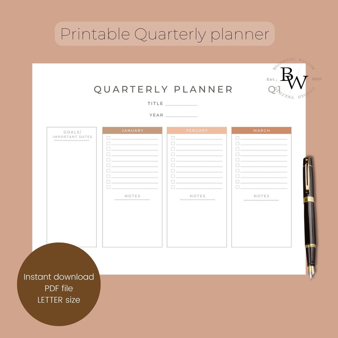 PRINTABLE Quarterly Planner Calendar | PDF Planner Simple Modern ...