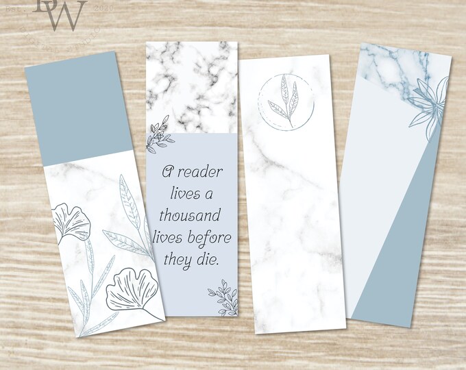 Printable Bookmarks | Assorted Set of 4 | Instant Download | Marble and ...