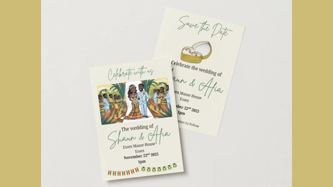 Ghanaian Jamaican Wedding Invitation & Save the Date: A6 Digital ...