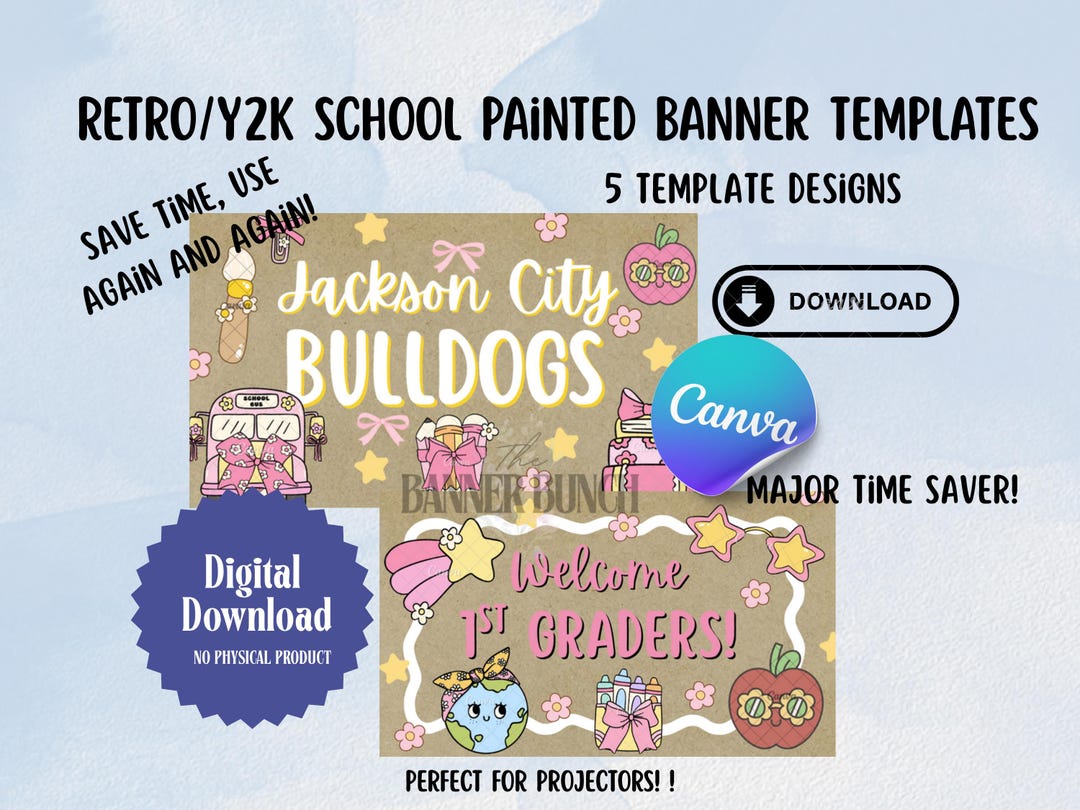 Y2K Pastel School Banner Template Bundle: Hand-painted DIY Classroom ...