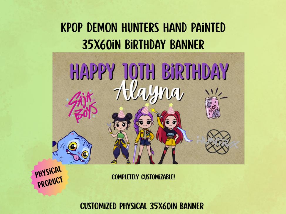 Kpop Demon Hunters Birthday Banner | Custom Hand Painted Party ...