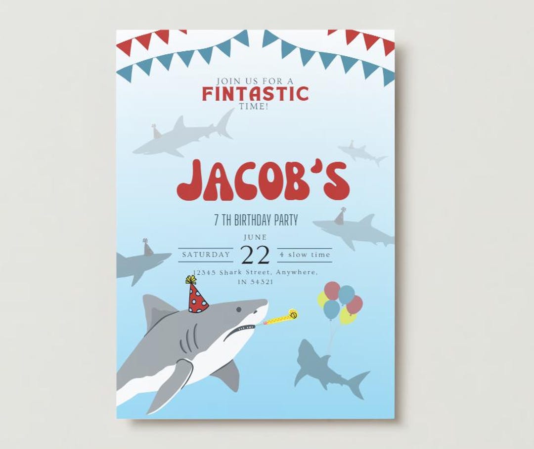 Shark Birthday Invitation: Editable Canva Template - Etsy