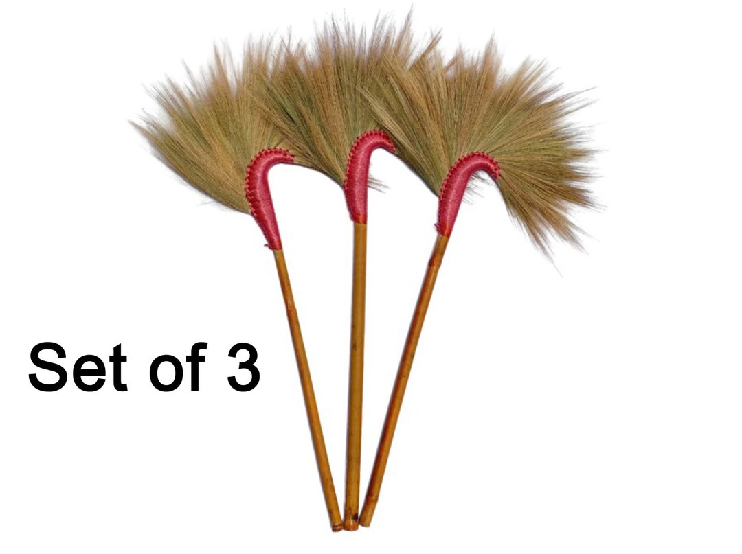 Handmade Asian Set of 3 Broom Natural Grass Broomstick for Sweeping ...