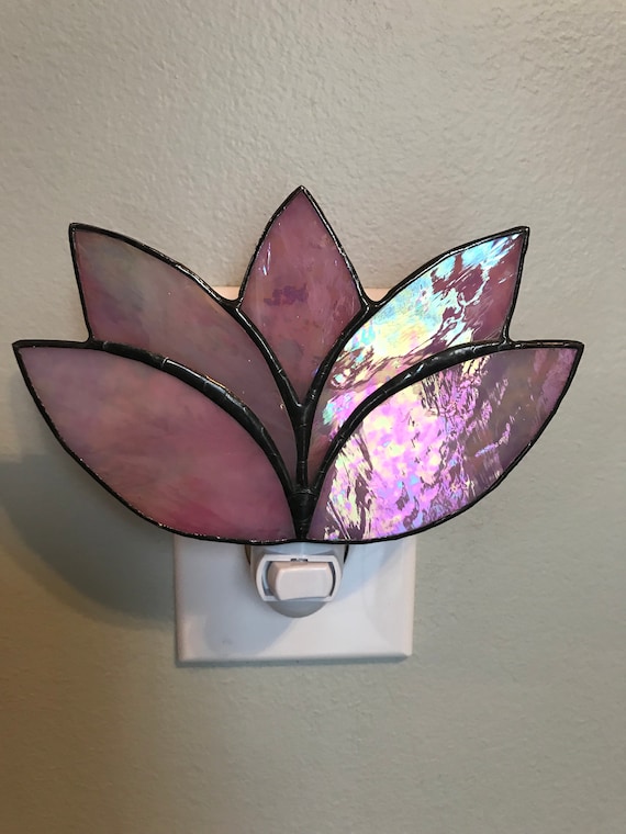 Night Lights Stained Glass Lotus shaped Handmade Night Light White ...