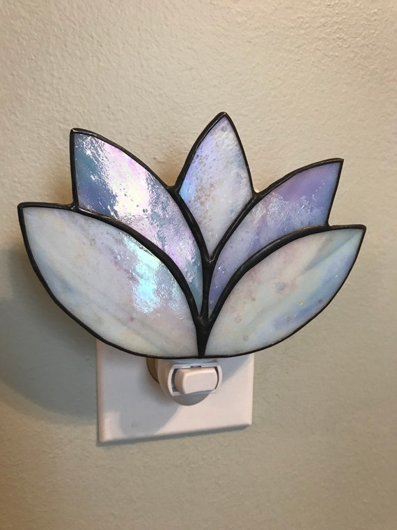 Night Lights Stained Glass Lotus shaped Handmade Night Light White ...