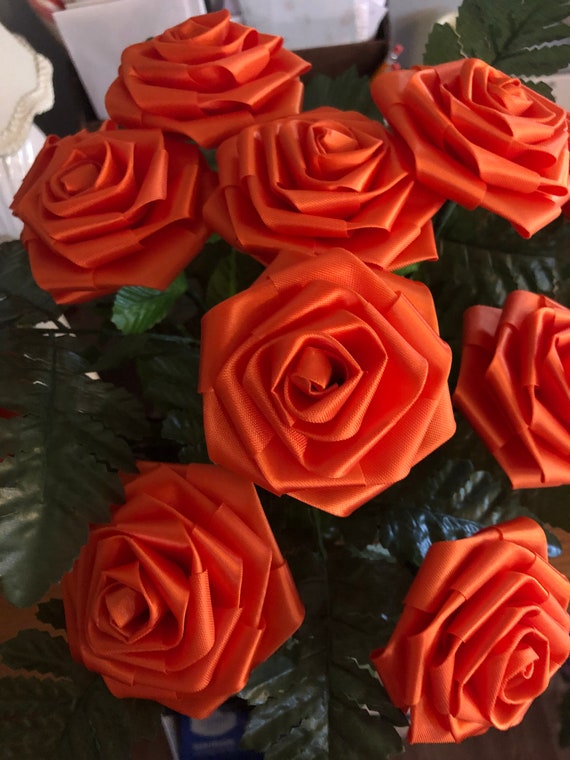 12 Orange Long Stem Roses With Vase - Etsy