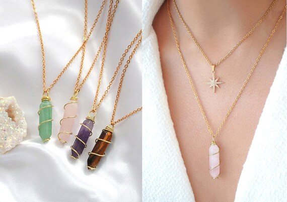 24K Natural Crystal Quartz Necklace Boho Necklace Hippie Natural Crystals Jewelry Healing Crystals Necklace Handwire Necklace Boho Gift Etsy
