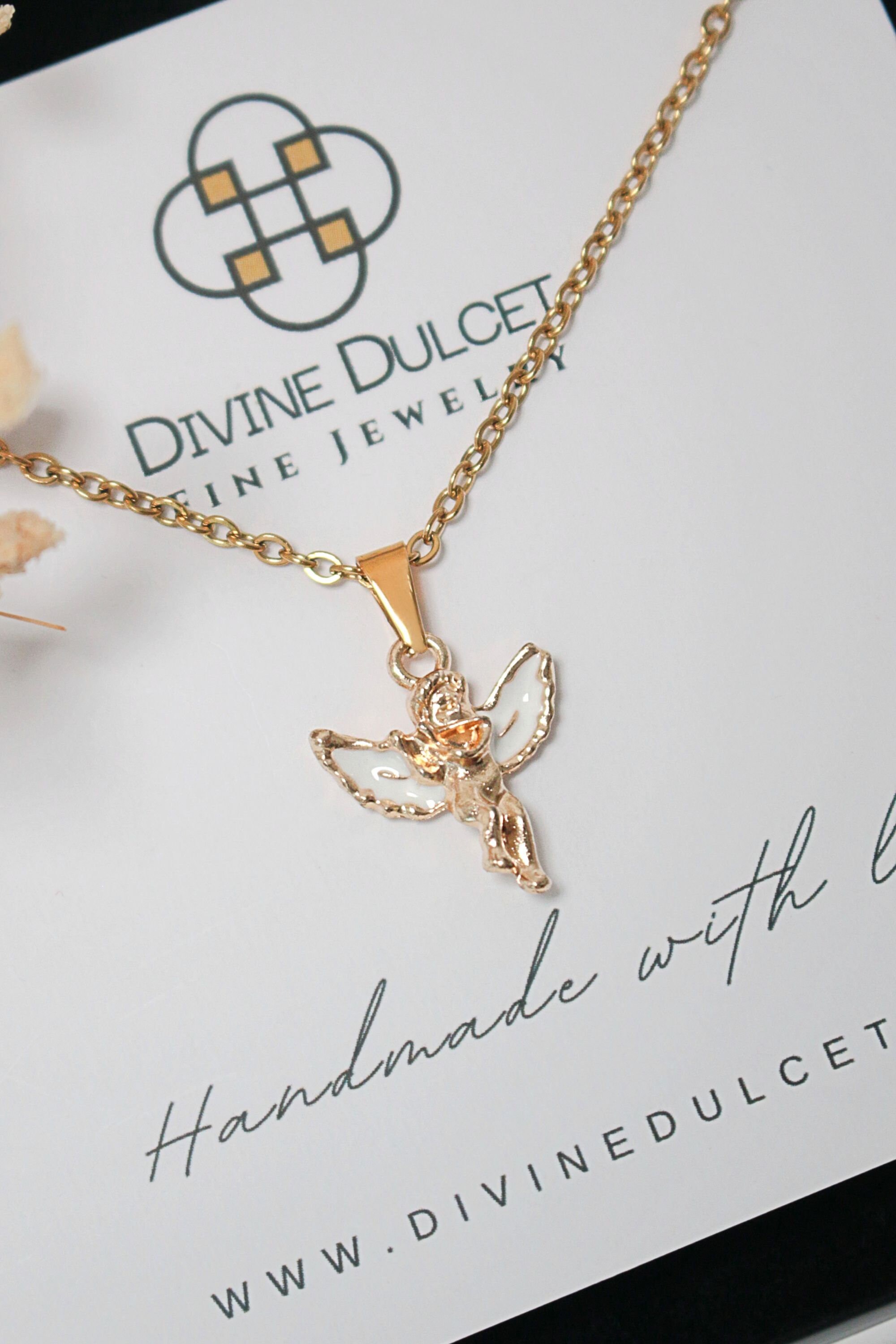 24K Gold Plated Chain Necklace With Angel/ Cherub/ Cupid Charm, Angel ...