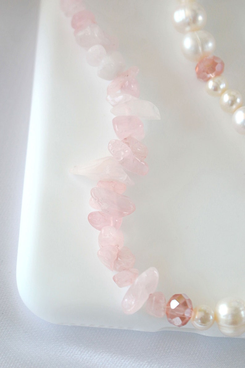 Crystal Phone Charm Rose Quartz Phone Chain Pink Gemstone Phone Strap ...