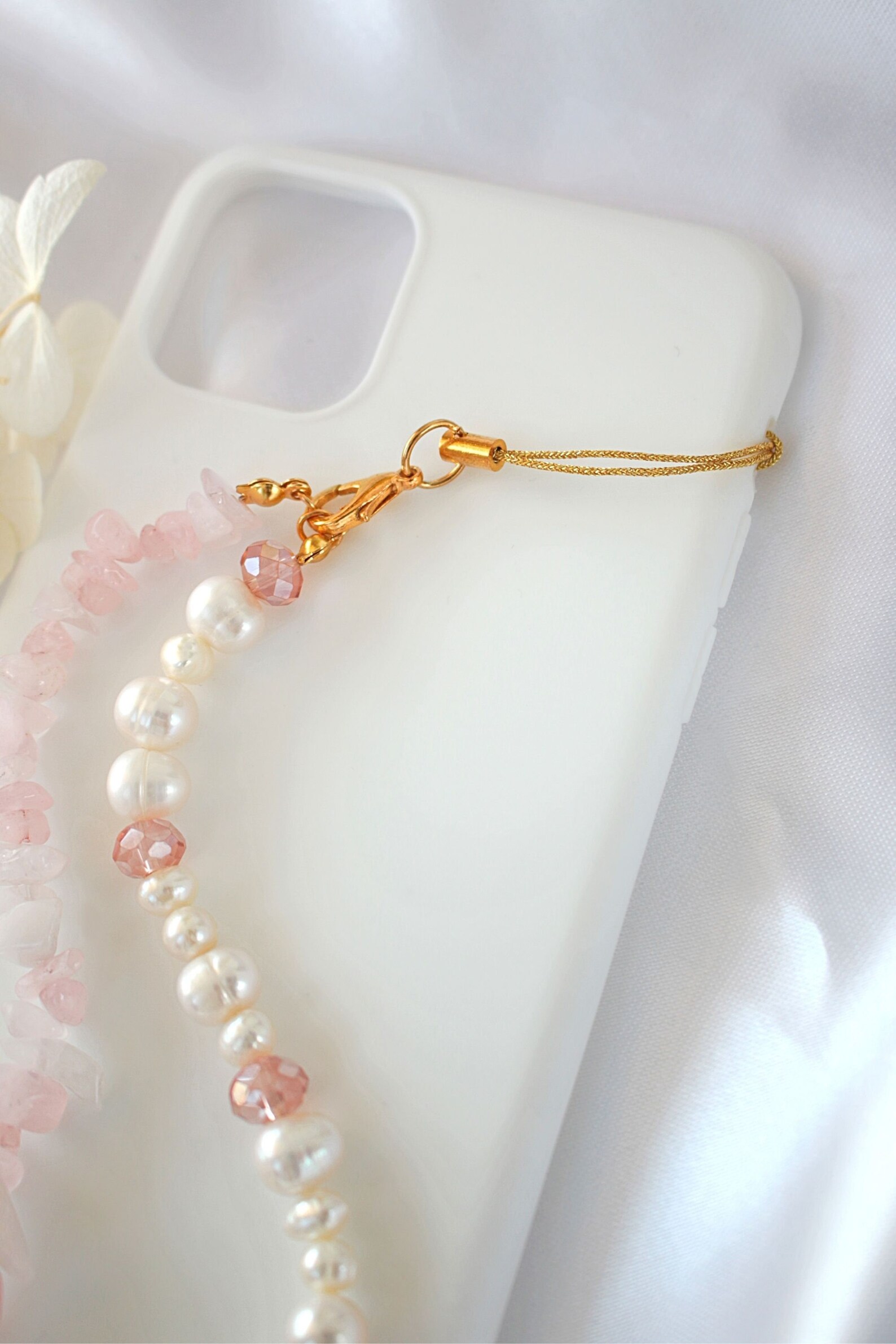 Crystal Phone Charm Rose Quartz Phone Chain Pink Gemstone Phone Strap ...