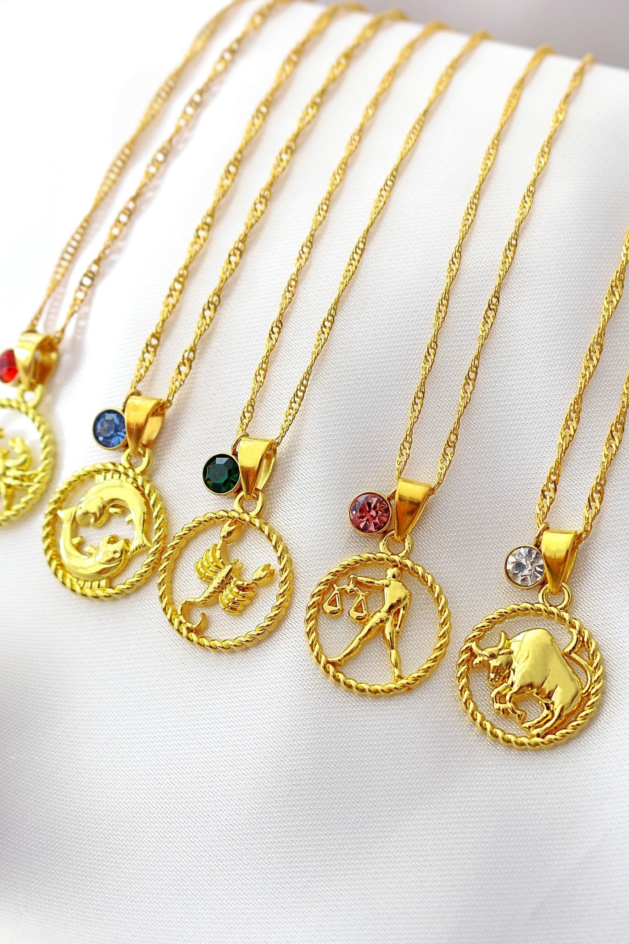 Dainty Gold Coin Necklace Zodiac Sign Necklace Birthstone - Etsy