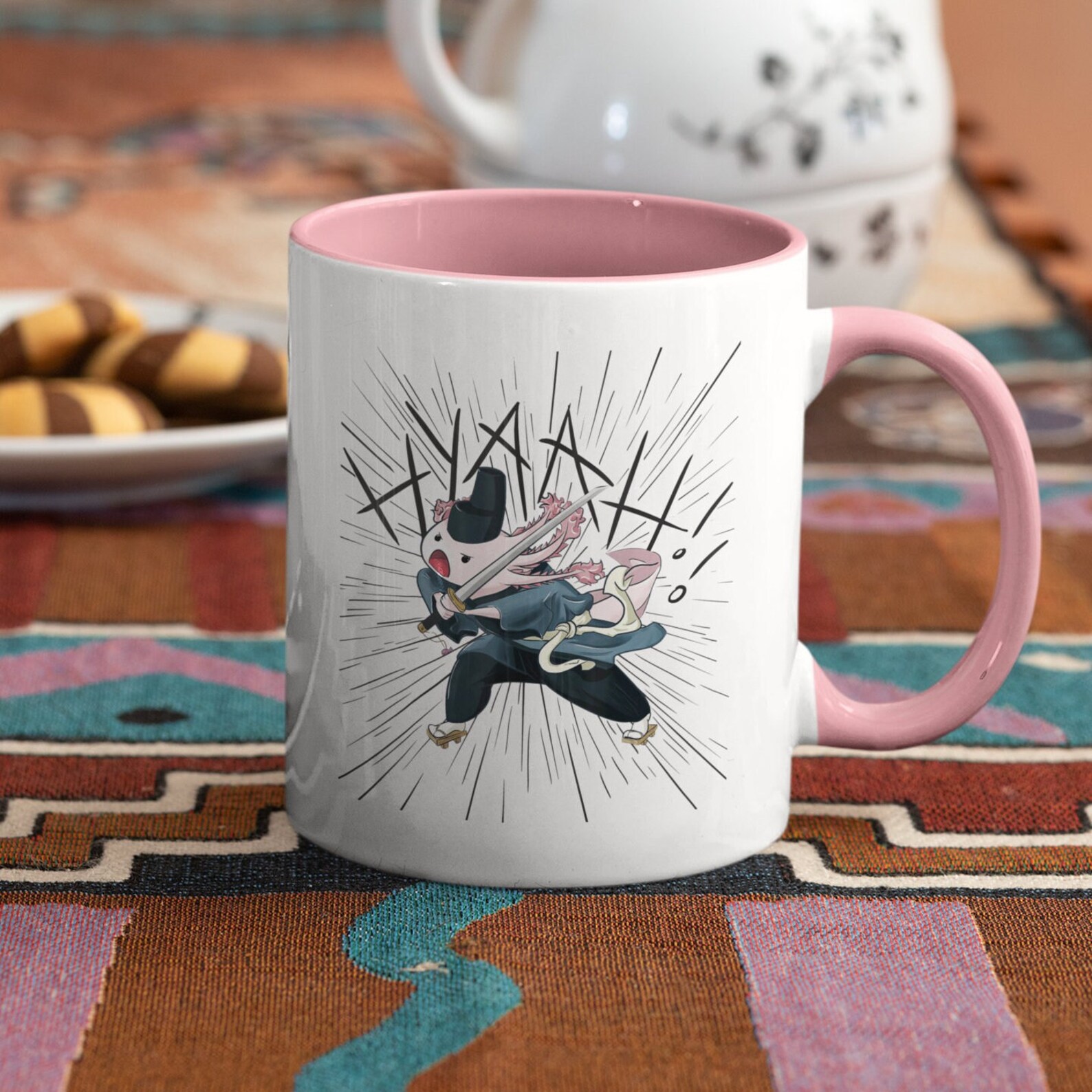 Axolotl Samurai 11 Oz. Coffee Mug With Colored Handle - Etsy