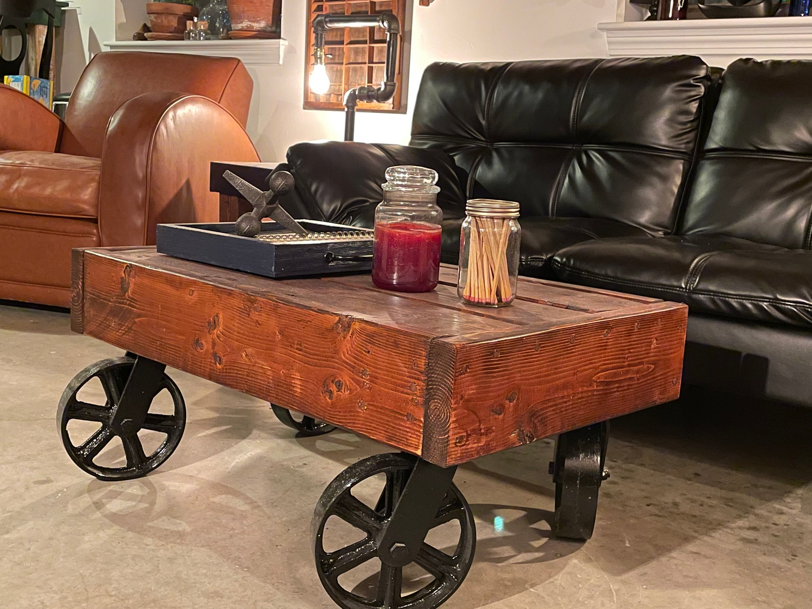 Industrial Steampunk Old Mill Rail Cart Wood Factory Coffee Table - Etsy