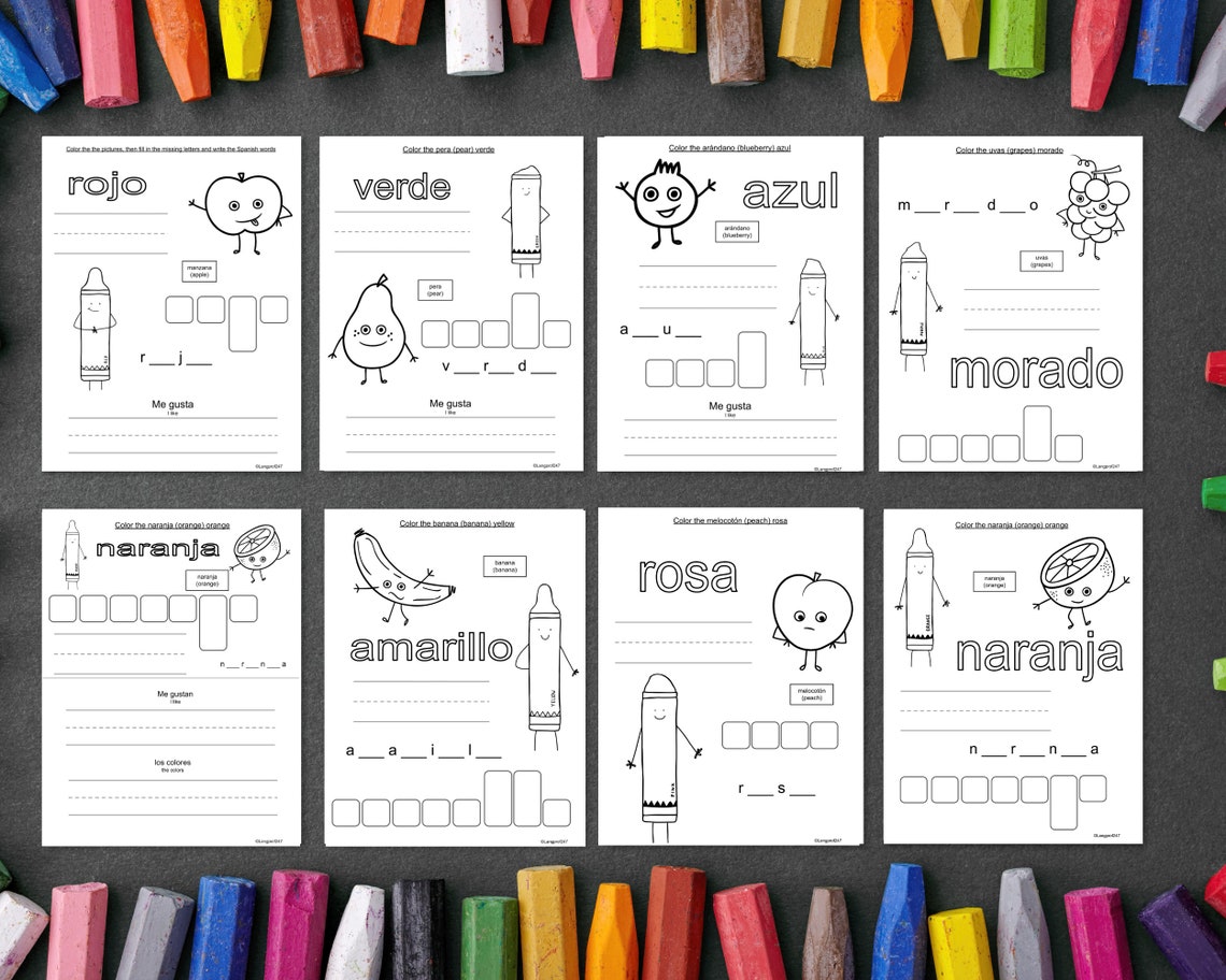 Spanish Colors Worksheet Spanish Worksheet for Kids | Etsy