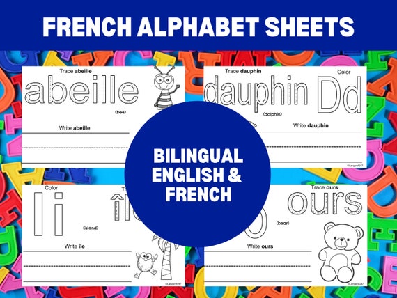 French Alphabet Worksheets Downloadable Printable Bilingual - Etsy