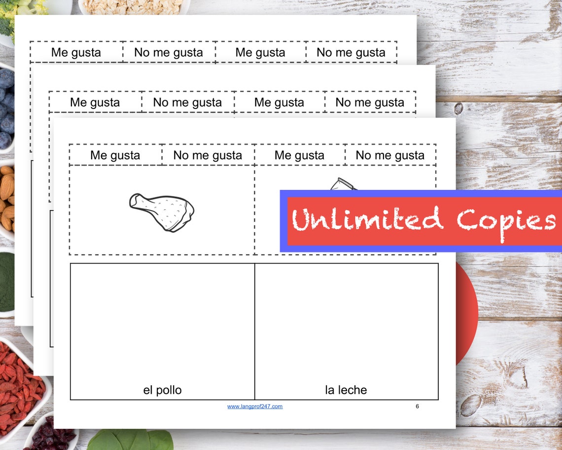 Spanish "me Gusta" With Foods Worksheets | Spanish Worksheets for Kids ...