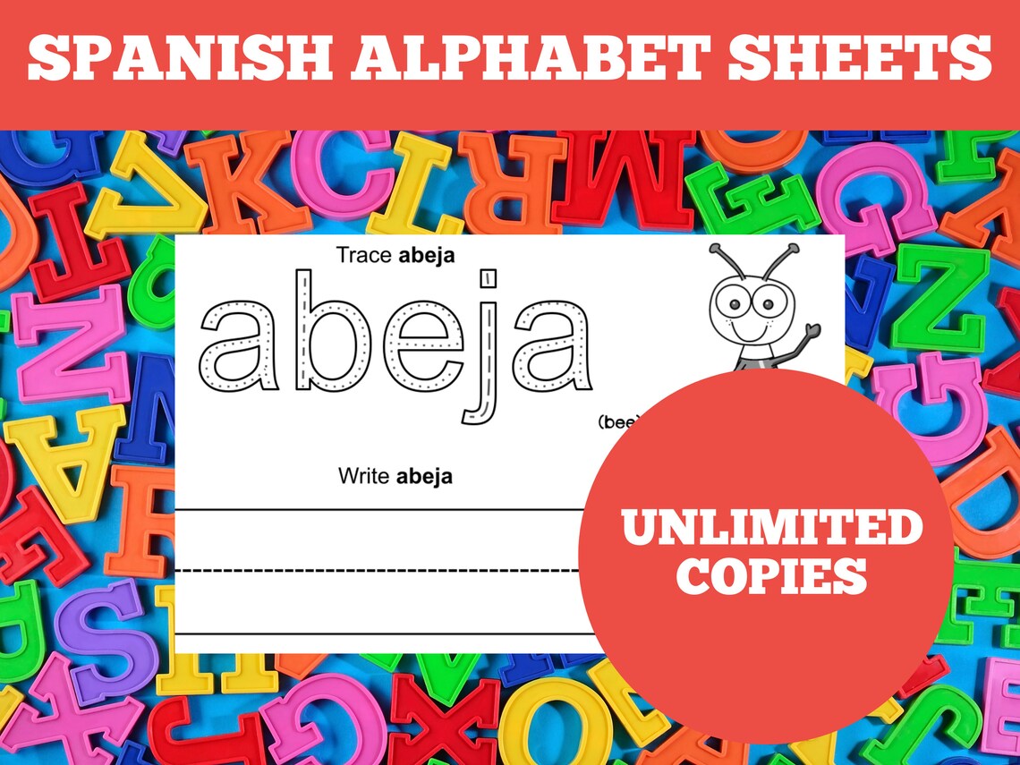 Spanish Alphabet Worksheets Downloadable Printable Bilingual - Etsy