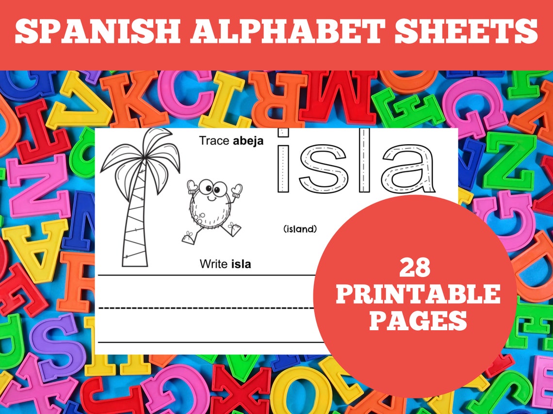 Spanish Alphabet Worksheets Downloadable Printable Bilingual - Etsy