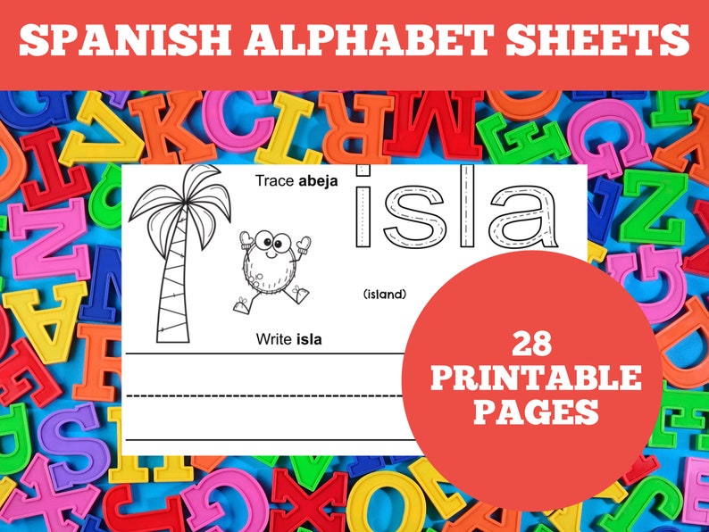 Spanish Alphabet Worksheets Downloadable Printable Bilingual - Etsy