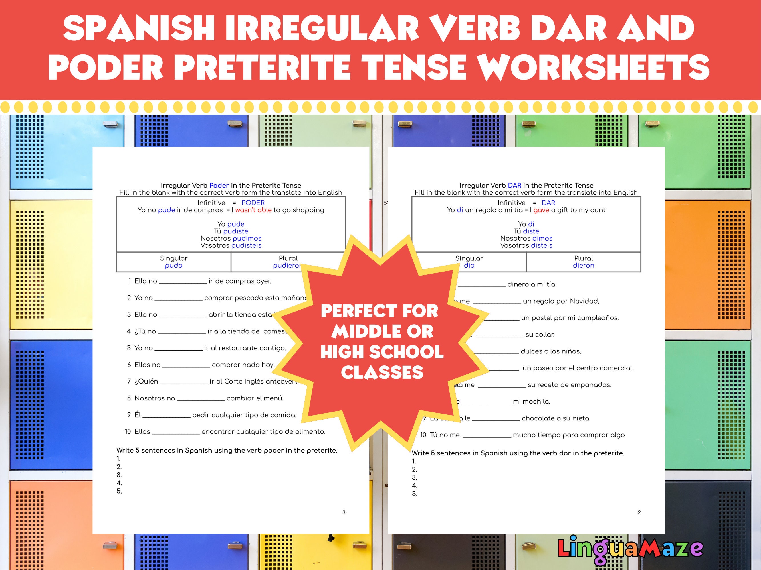 Spanish Irregular Verbs Dar and Poder Preterite Tense - Etsy