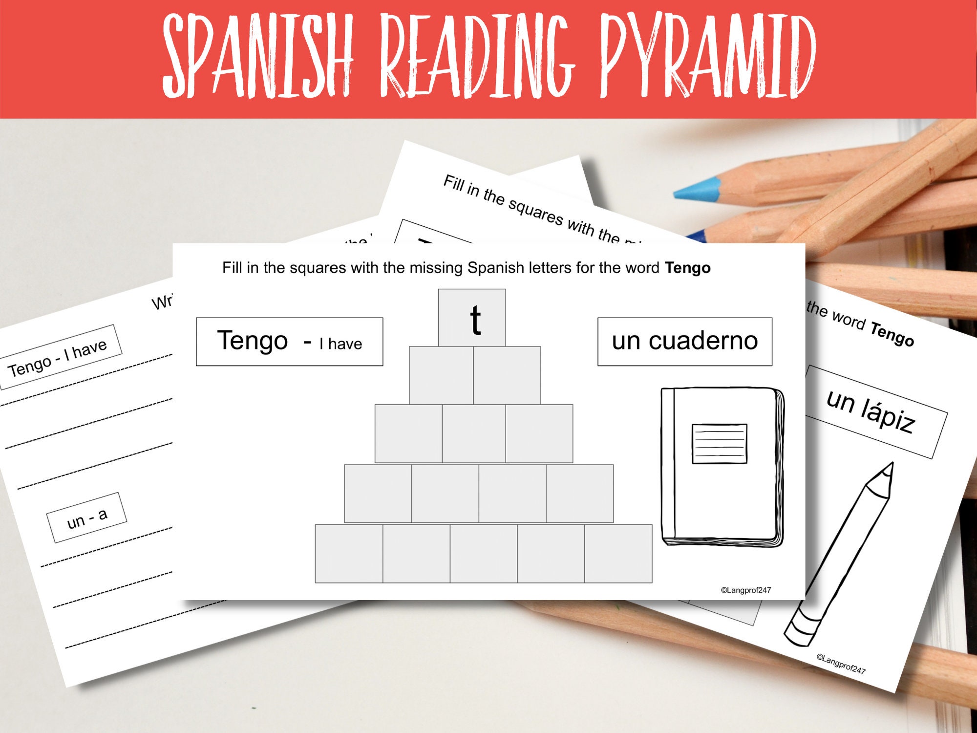 Spanish Reading Pyramids for Tengo | Spanish Worksheets for Kids - Etsy