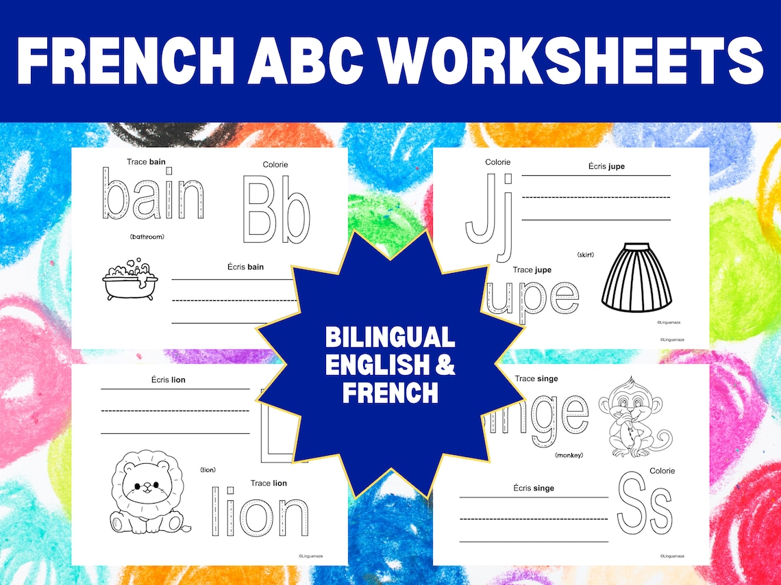 French Alphabet Worksheets Downloadable Printable Bilingual - Etsy