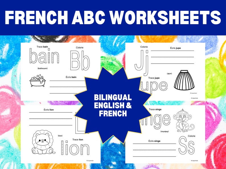 French Alphabet Worksheets Downloadable Printable Bilingual - Etsy