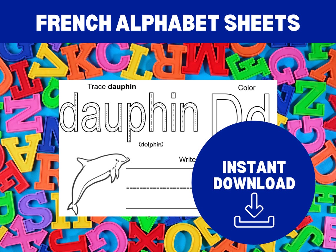 French Alphabet Worksheets Downloadable Printable Bilingual - Etsy