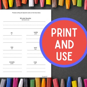 Spanish Colors Worksheet Spanish Worksheet for Kids | Etsy