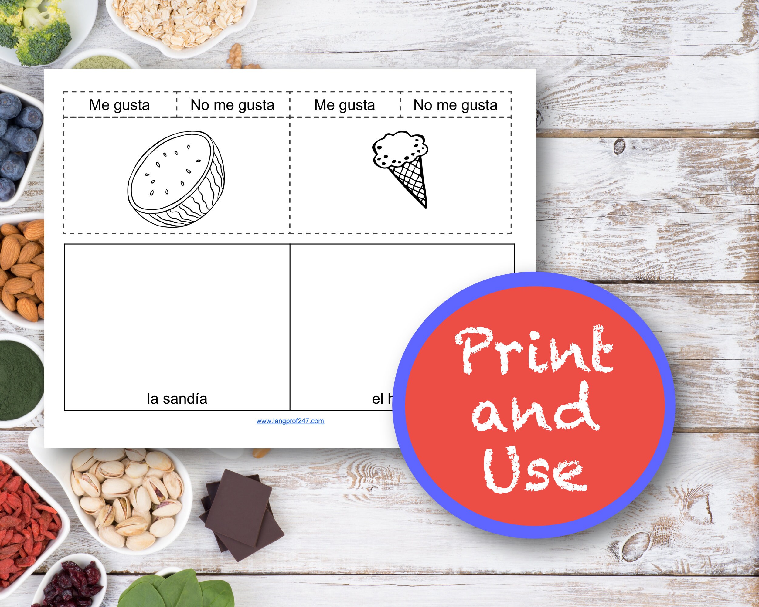 Spanish "me Gusta" With Foods Worksheets | Spanish Worksheets for Kids ...