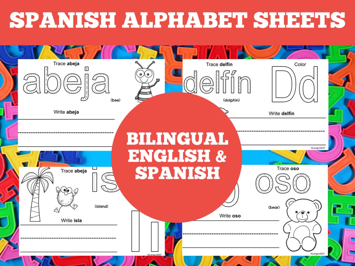Spanish Alphabet Worksheets Downloadable Printable Bilingual - Etsy