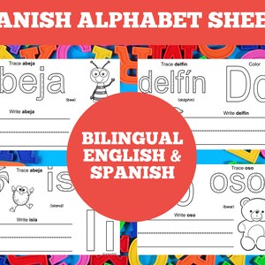 Spanish Alphabet Worksheets Downloadable Printable Bilingual - Etsy