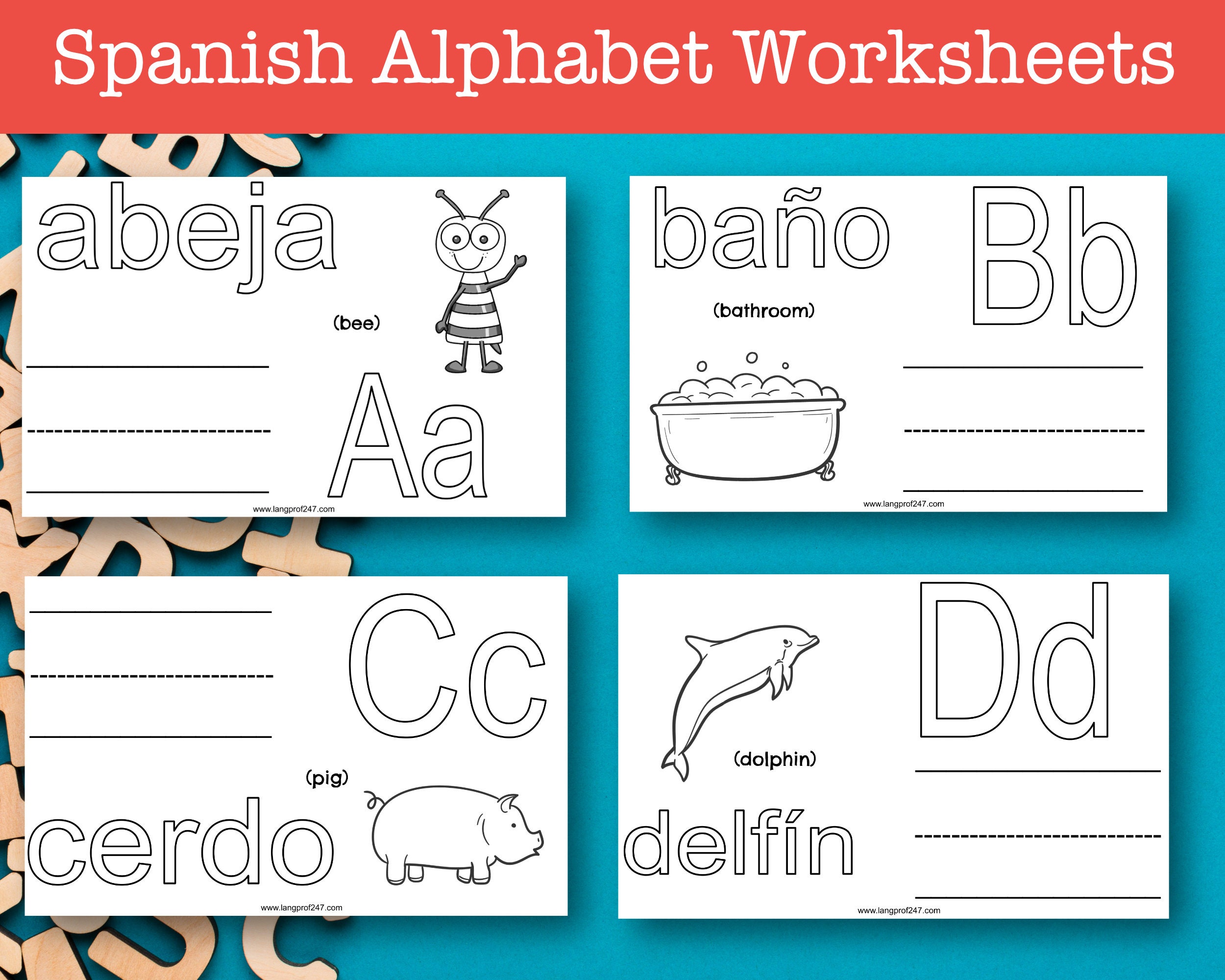 Spanish Alphabet Worksheets Downloadable Printable Coloring | Etsy