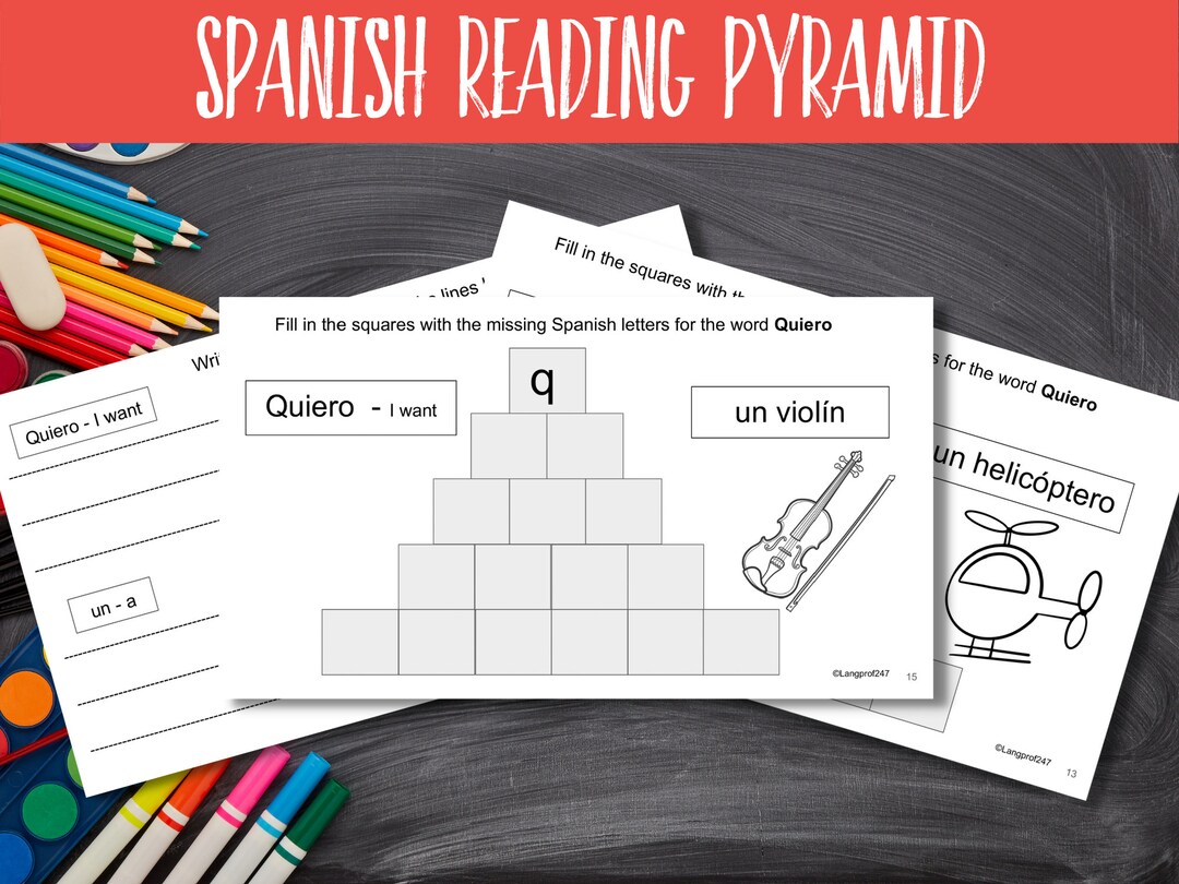 Spanish Reading Pyramids Quiero | Spanish Worksheets for Kids - Etsy