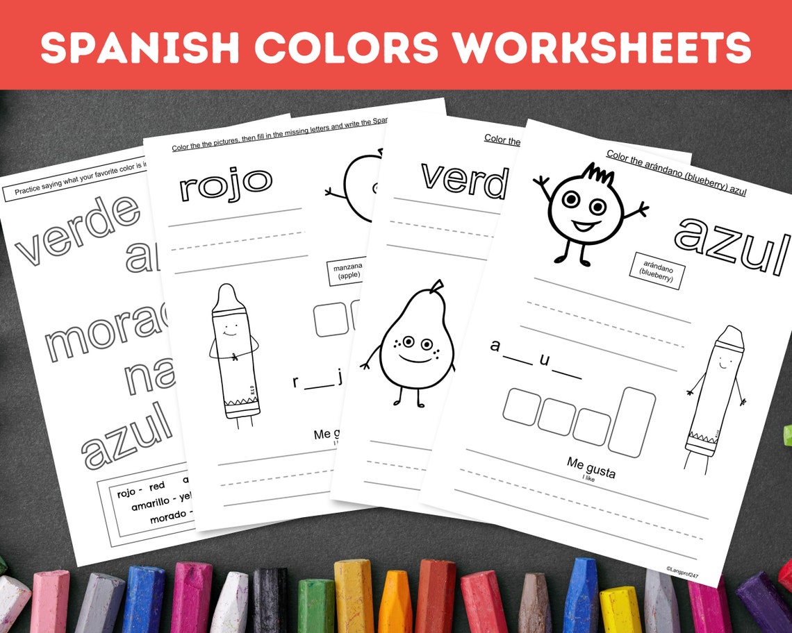 Spanish Colors Worksheet Spanish Worksheet for Kids | Etsy