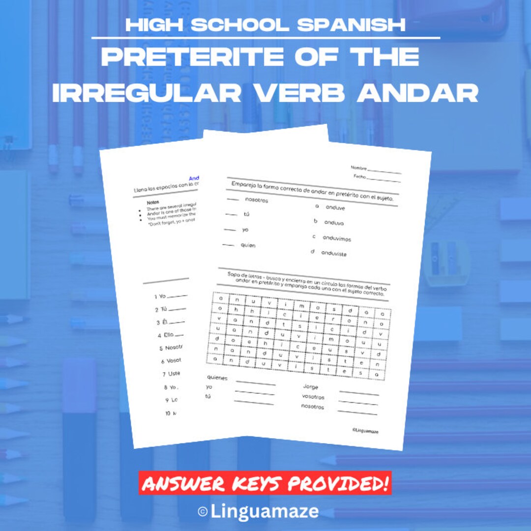 Spanish Andar in the Preterite Tense Irregular Verbs Worksheets - Etsy