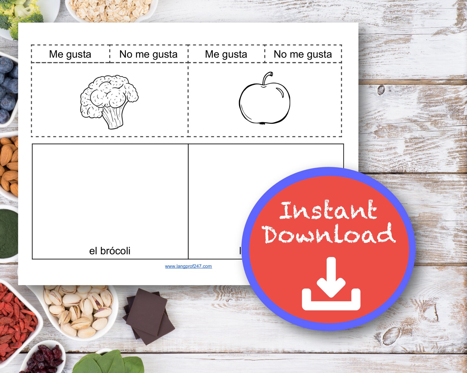 Spanish "me Gusta" With Foods Worksheets | Spanish Worksheets for Kids ...