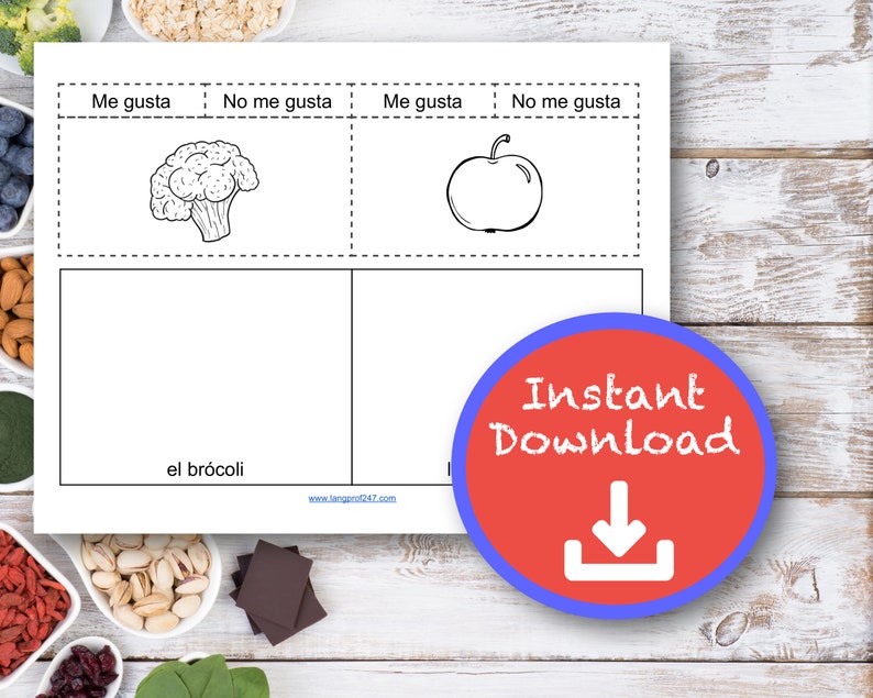 Spanish "me Gusta" With Foods Worksheets | Spanish Worksheets for Kids ...