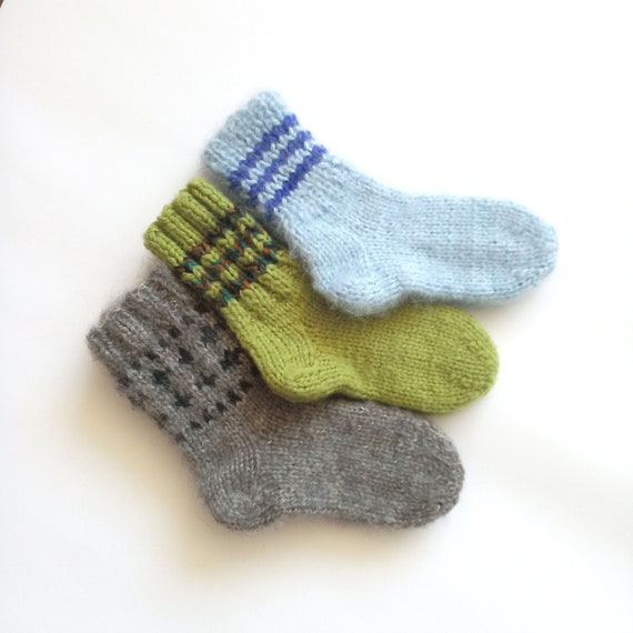 Kids Wool Socks SET 3 pcs Hand Knitted Unique Sheep's | Etsy