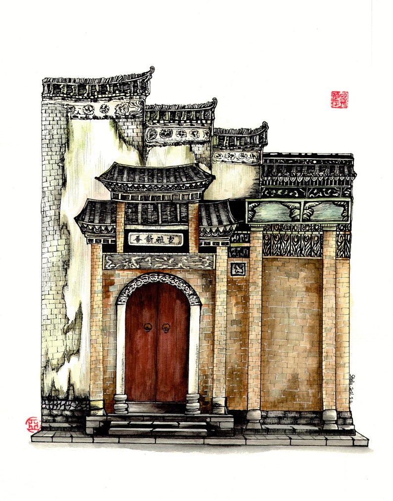 3 Piece Set Traditional Chinese House, Watercolor Chinese Painting - Etsy